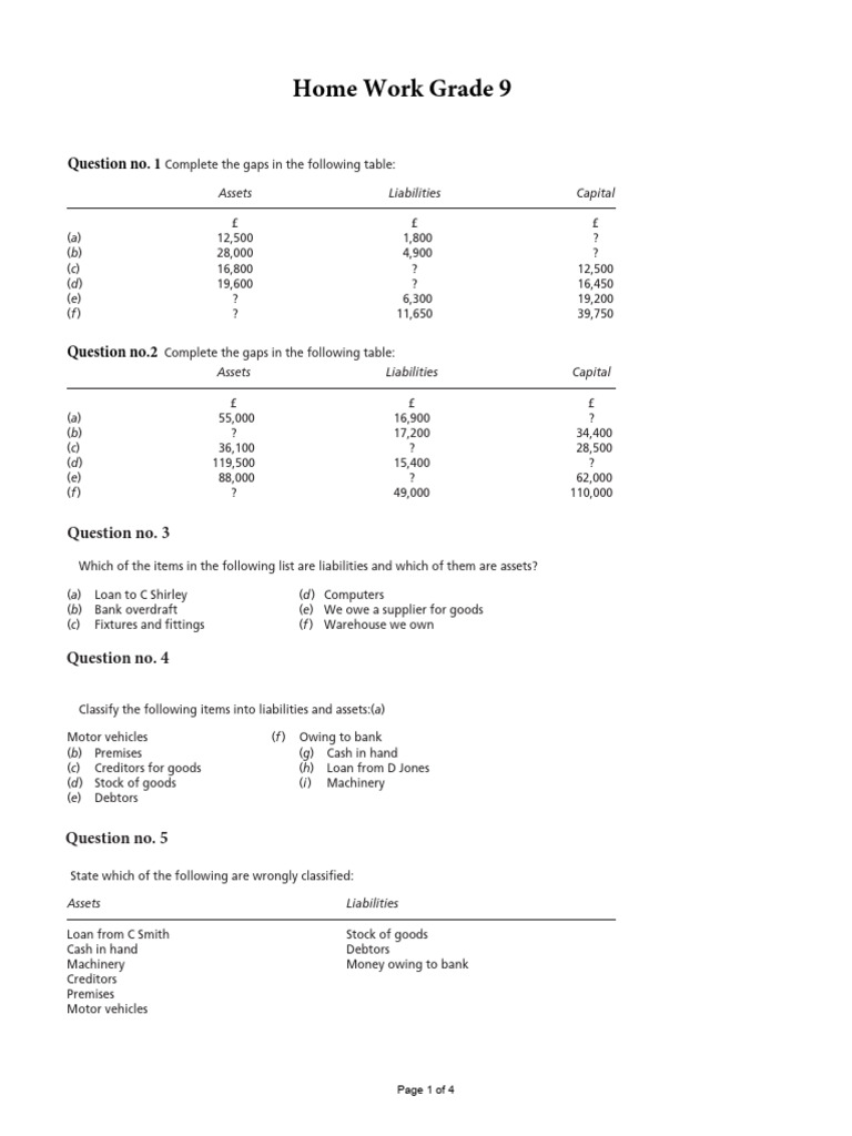 Accounting Home Work Grade 9 Psi | PDF | Liability (Financial ...