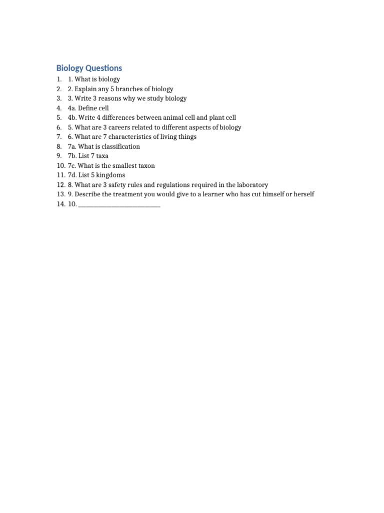 Biology Questions Formatted | PDF