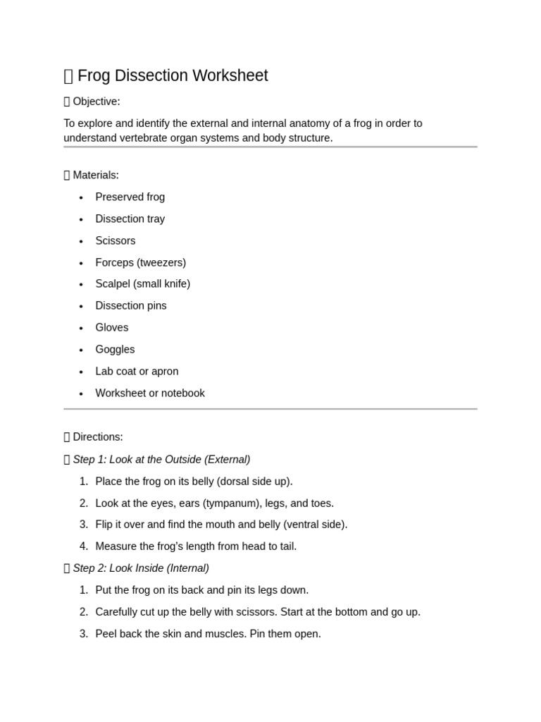 ? Frog Dissection Worksheet-Complete | PDF