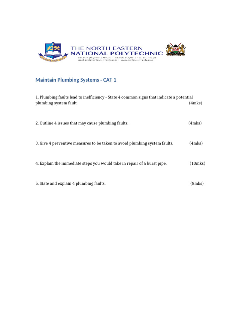 Maintain Plumbing Systems CAT1 | PDF