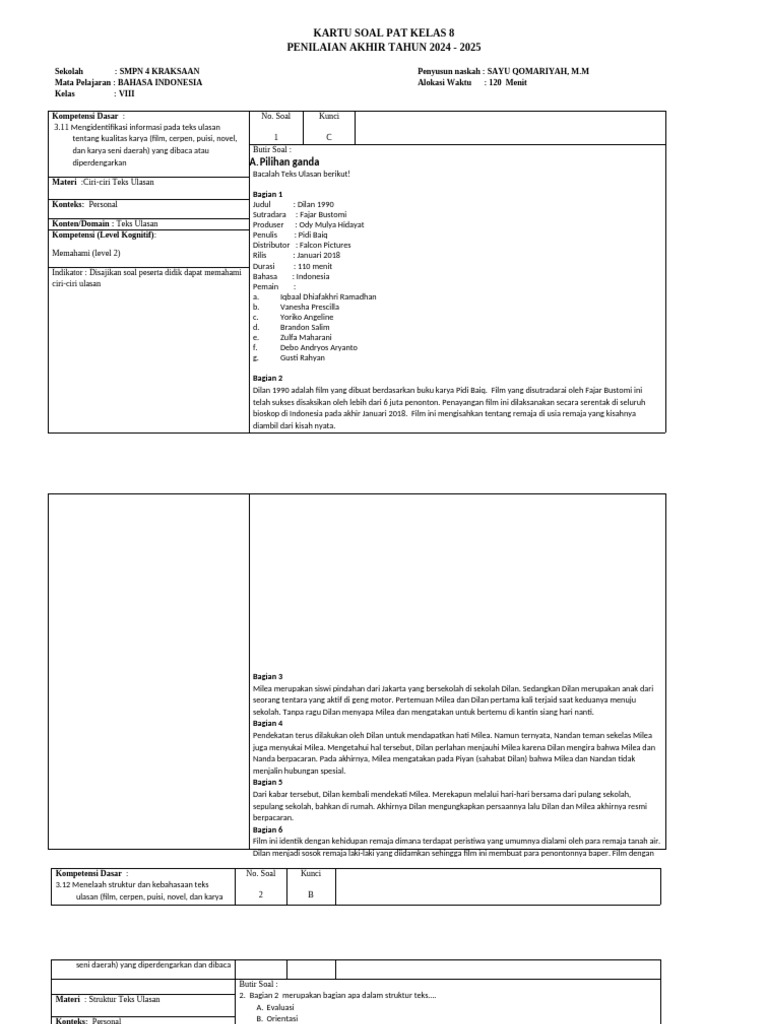 Kartu Soal 8 Fix | PDF