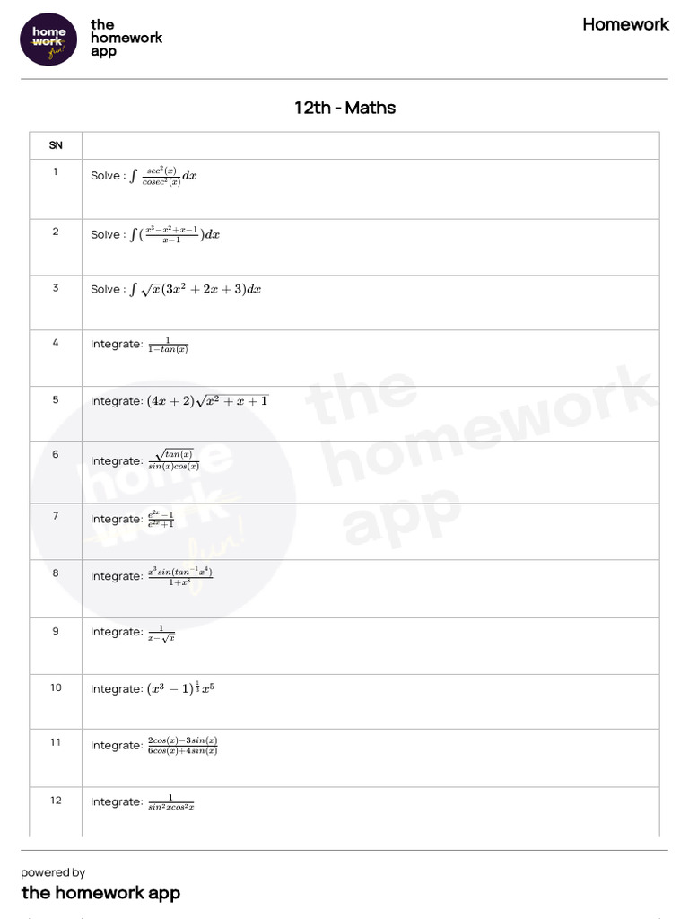 Questions - Homework - 12th - Maths - 2025-09-28T0806 | PDF