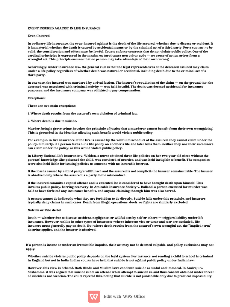 Life Insurance: Events Insured Explained | PDF | Insurance | Life Insurance