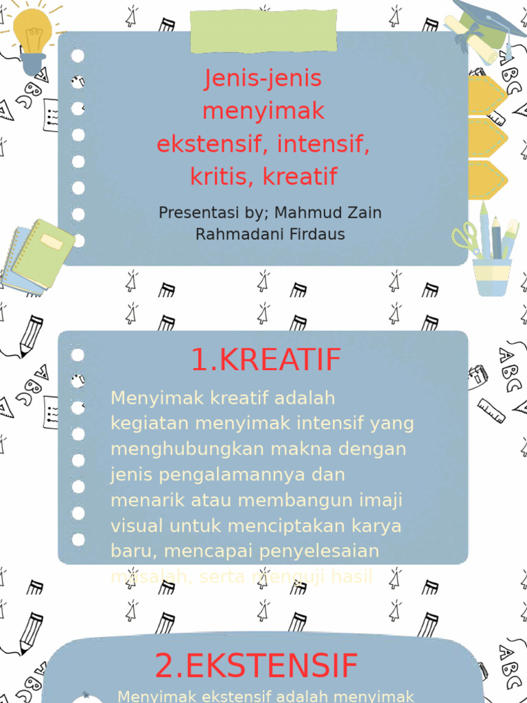 Jenis-jenis Menyimak: Kreatif, Ekstensif, Intensif | PDF
