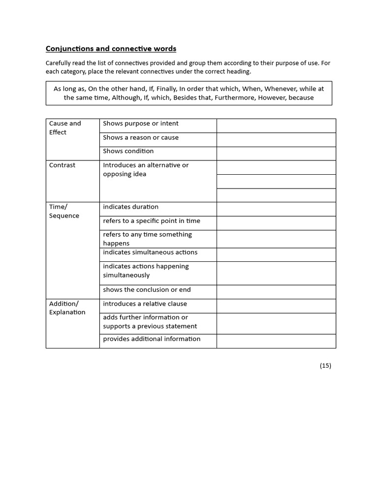 Conjunctions and Connective Words | PDF | Cooking | Foods