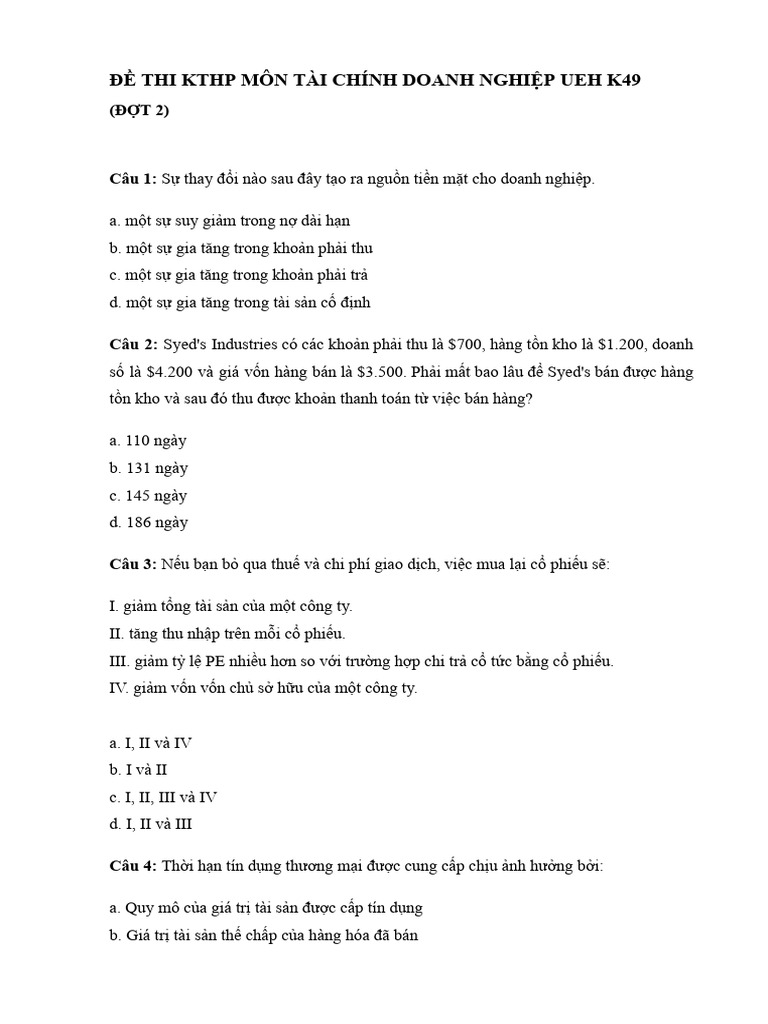 Đề Thi Kthp Môn Tcdn Ueh k49 (Đợt 2) | PDF