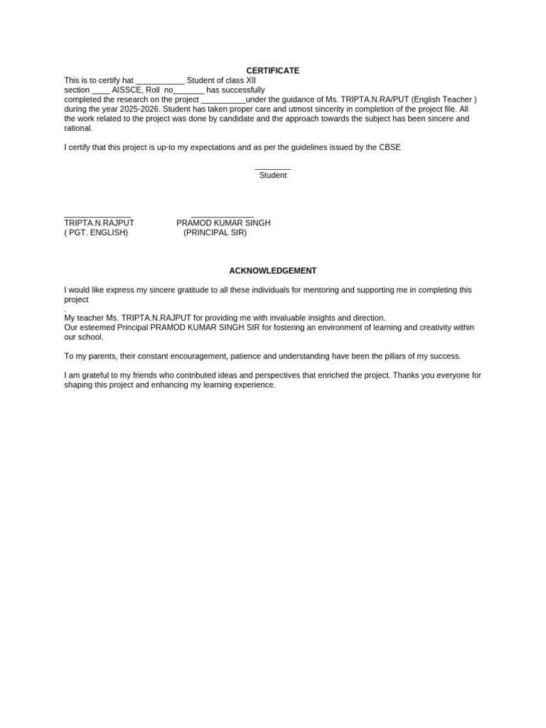 Certificate and Acknowledgment | PDF