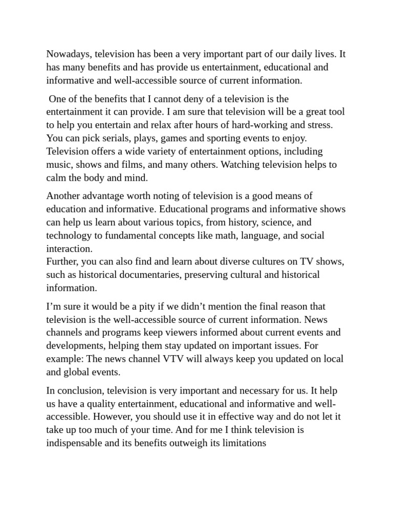 Benefits of Television in Daily Life | PDF