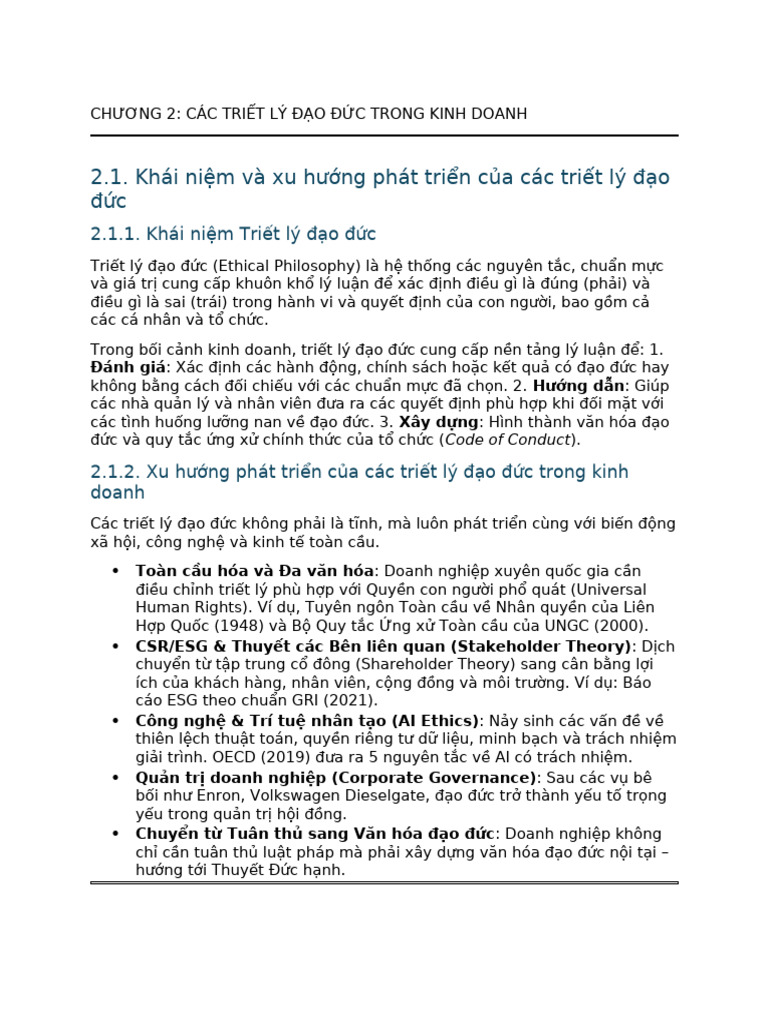 Chuong2 Cac Triet Ly Dao Duc Trong Kinh Doanh Full | PDF