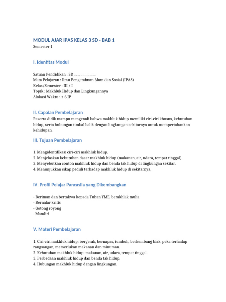 Modul Ajar IPAS Kelas 3: Energi dan Lingkungan | PDF