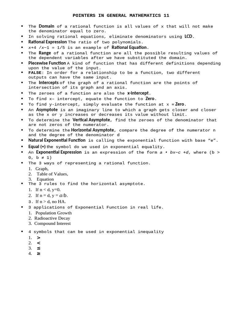 4th Pointers in General Mathematics 11 | PDF