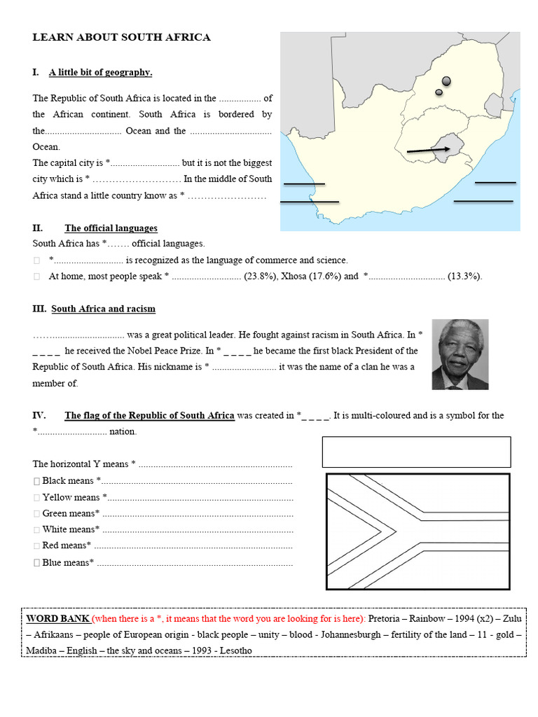 01 - Introduction - Discovering South Africa Worksheet | PDF