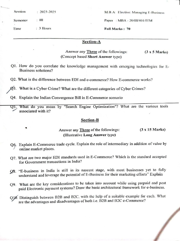 Mba Subject Question Paper | PDF