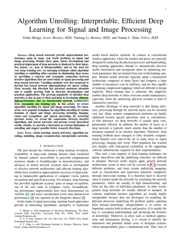 Algorithm Unrolling Interpretable, Efficient Deep Learning For Signal and Image Processing ...