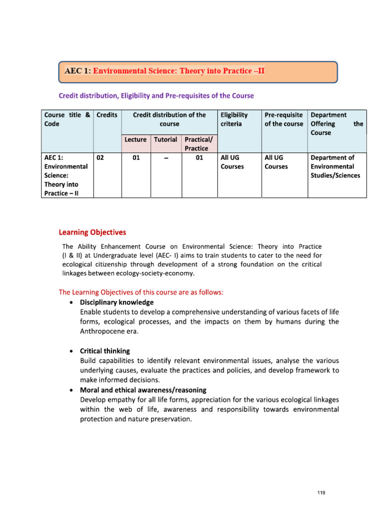 AEC 1 Environmental Science Syllabus | PDF