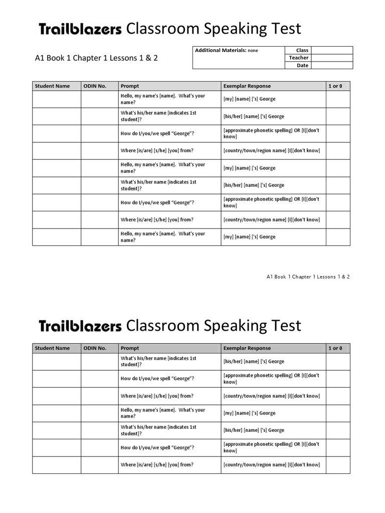 A1 Chapter 1 Speaking Test Guide | PDF | Language Arts & Discipline ...