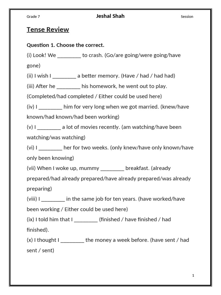 Session Tense Review Term | PDF | Grammatical Tense