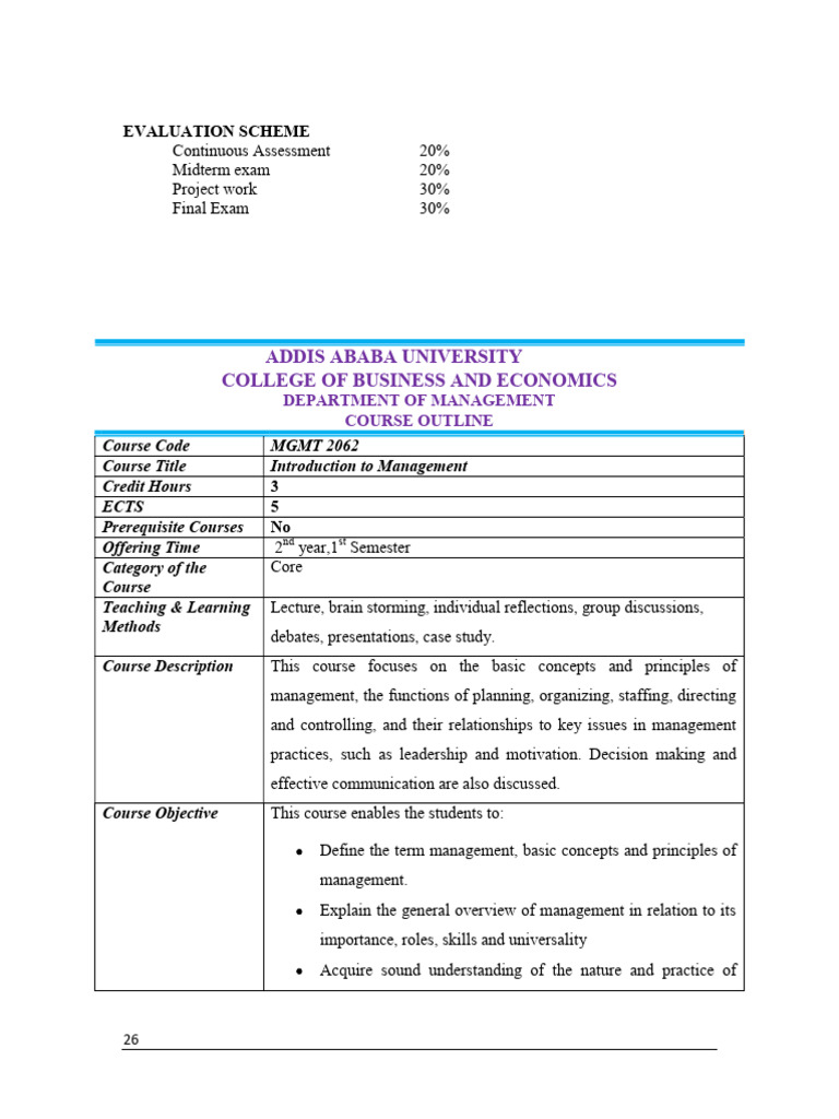 Introduction to Management Course Outline | PDF | Leadership