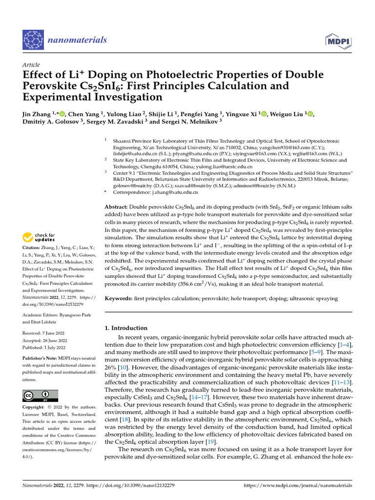 Li+ Doping Effects on Cs2SnI6 Properties | PDF | Doping (Semiconductor ...