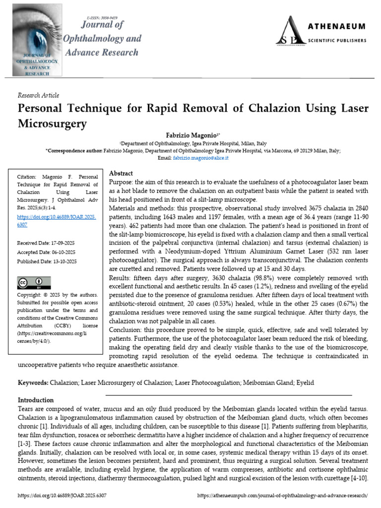 Laser Technique for Chalazion Removal | PDF | Diseases And Disorders ...