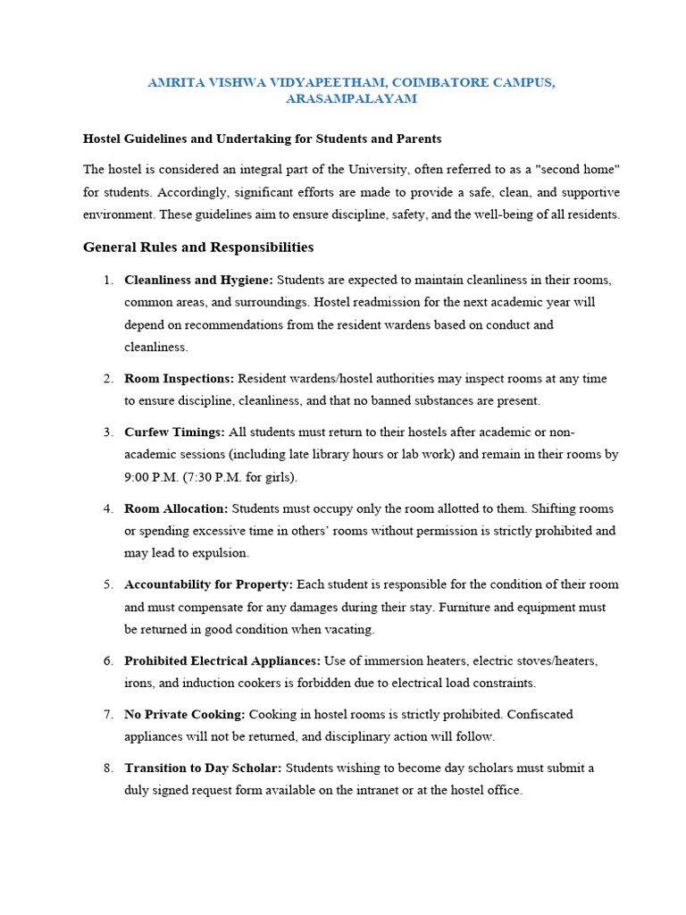 Hostel Undertaking | PDF