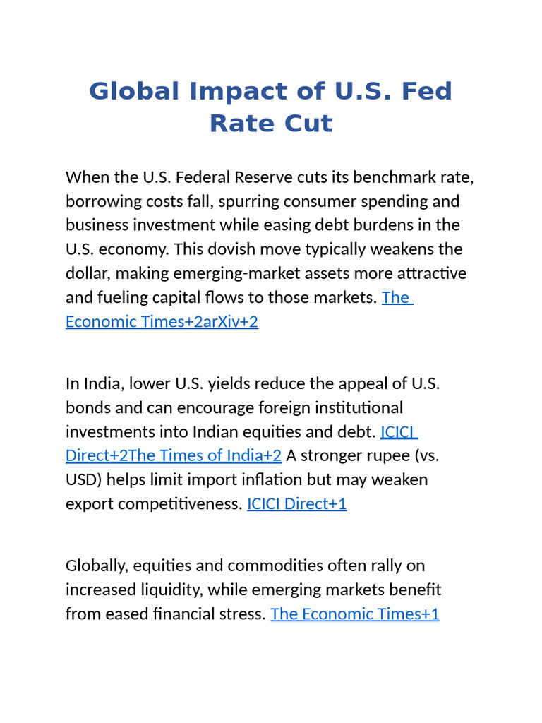 Global Impacts of Us Fed Rate Cuts | PDF