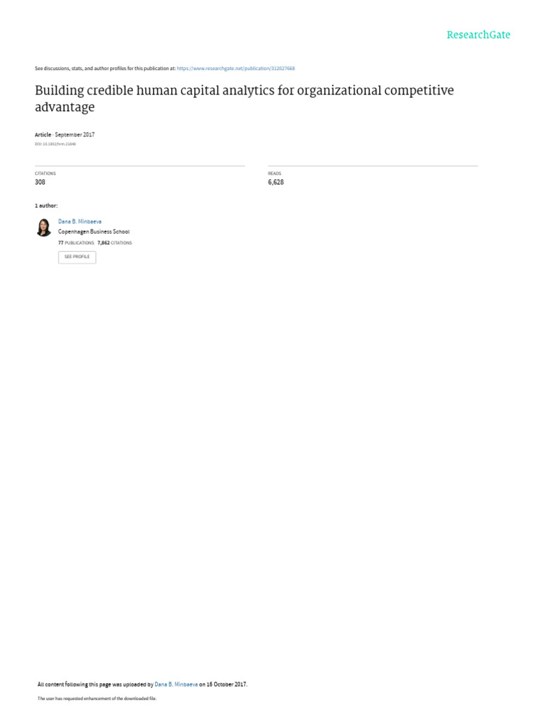 Building Credible Human Capital Analytics For Orga | PDF | Analytics | Data
