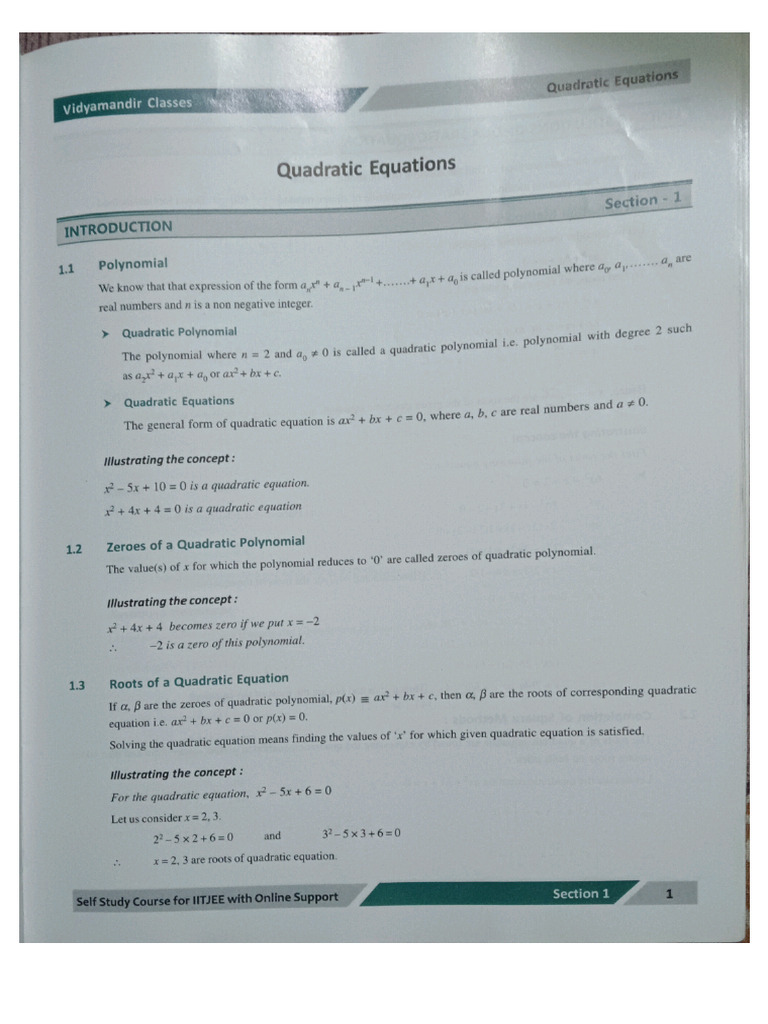 Quadratic Equations Advance Maths | PDF