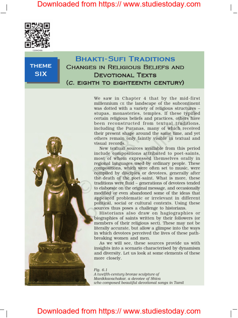 NCERT Class 12 History Bhakti Sufi Traditions Changes in Religious ...