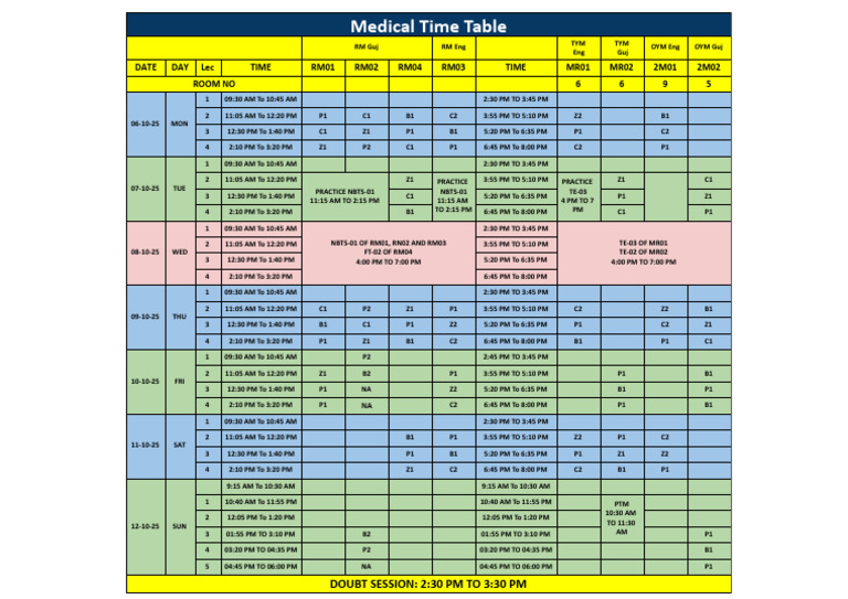 2 - Medical Time Table (06-10 To 11-10) | PDF