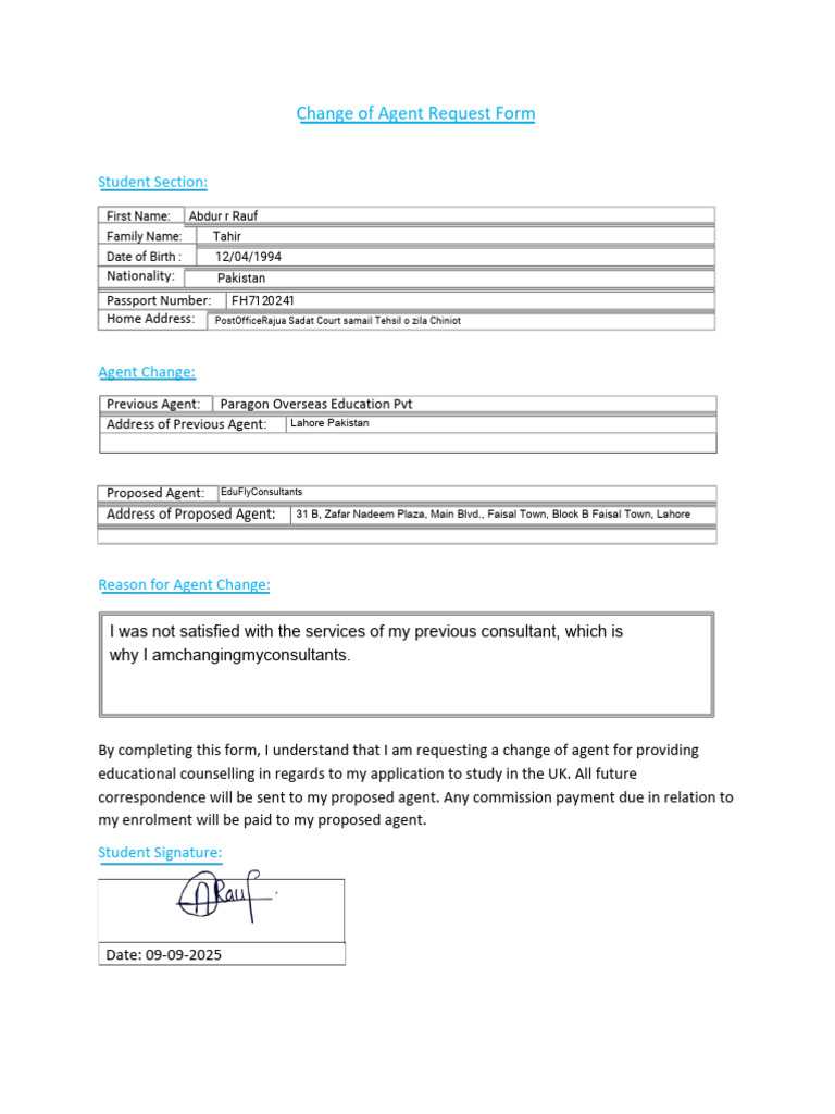 TCL Agent Change Request Form PDF | PDF