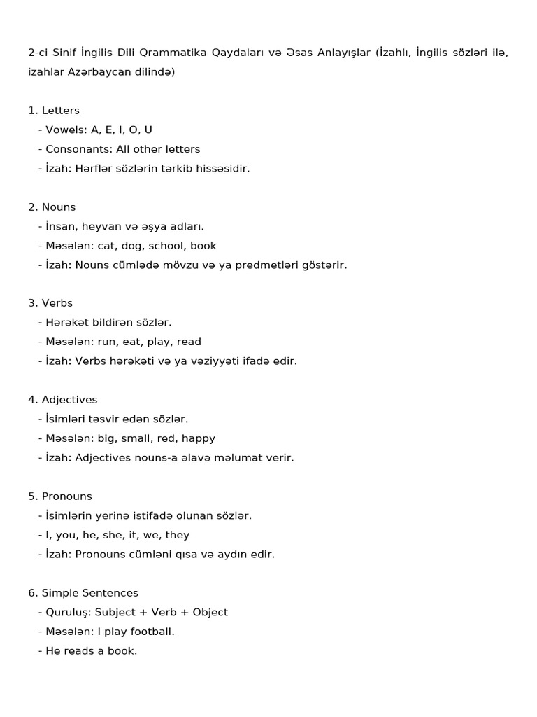 2ci Sinif Ingilis Qrammatika | PDF