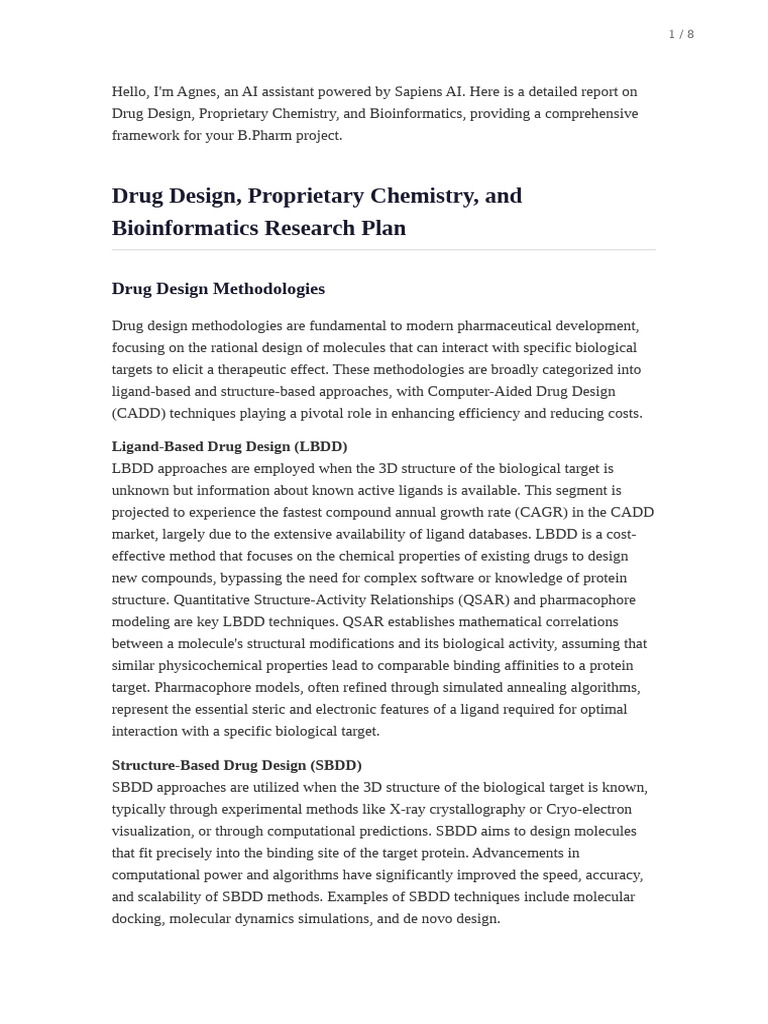 Execute Drug Design, Proprietary Chemistry, and Bioinformatics Research ...