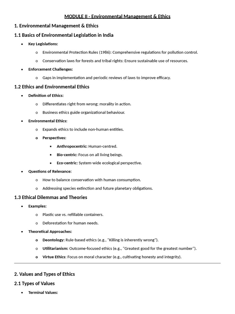MODULE II - Environmental Management & Ethics | PDF | Value (Ethics) | Morality