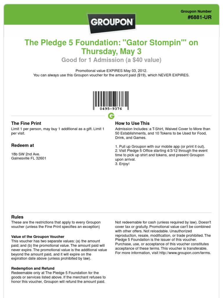 Groupon for Gator Stompin' Event | PDF