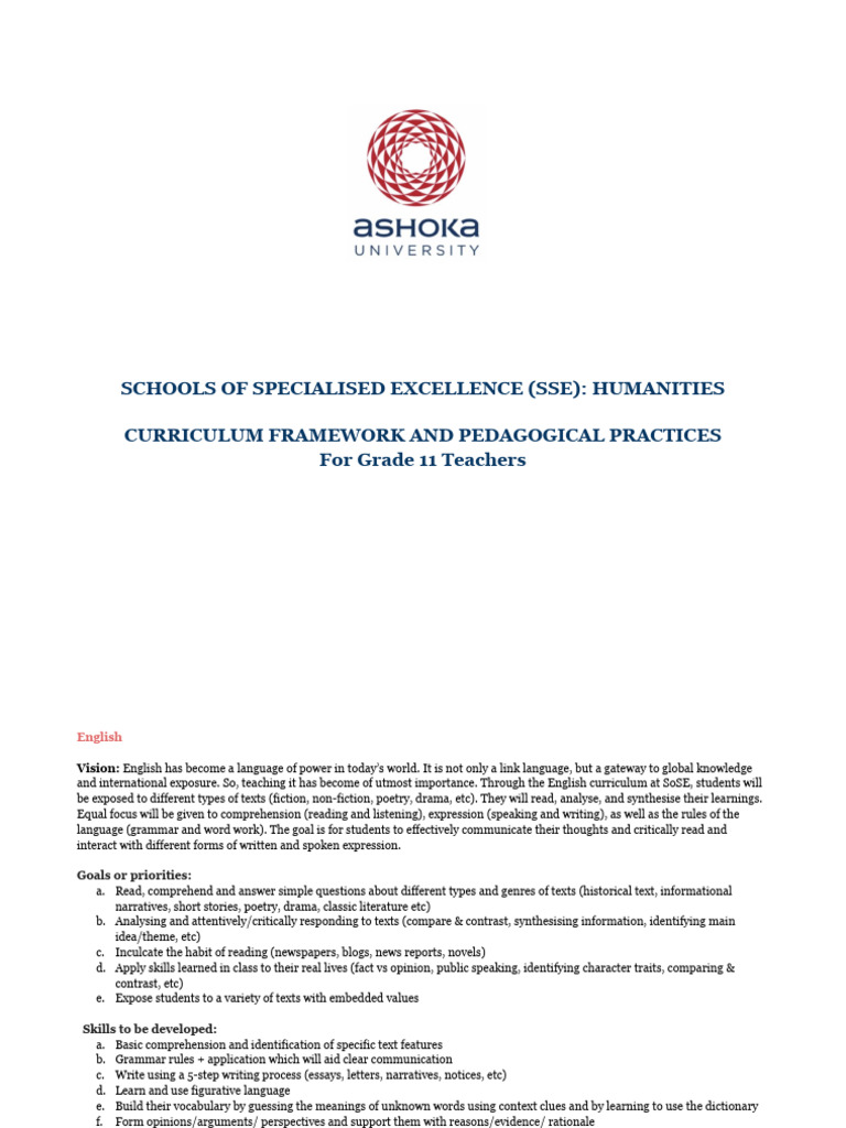 Grade 11 English Curriculum Framework | PDF | Reading Comprehension ...