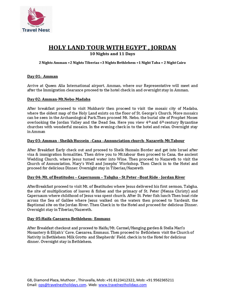 HOLY LAND TOUR WITHHTS 11 DAYS 2024 CHGD | PDF | Cairo | Nazareth