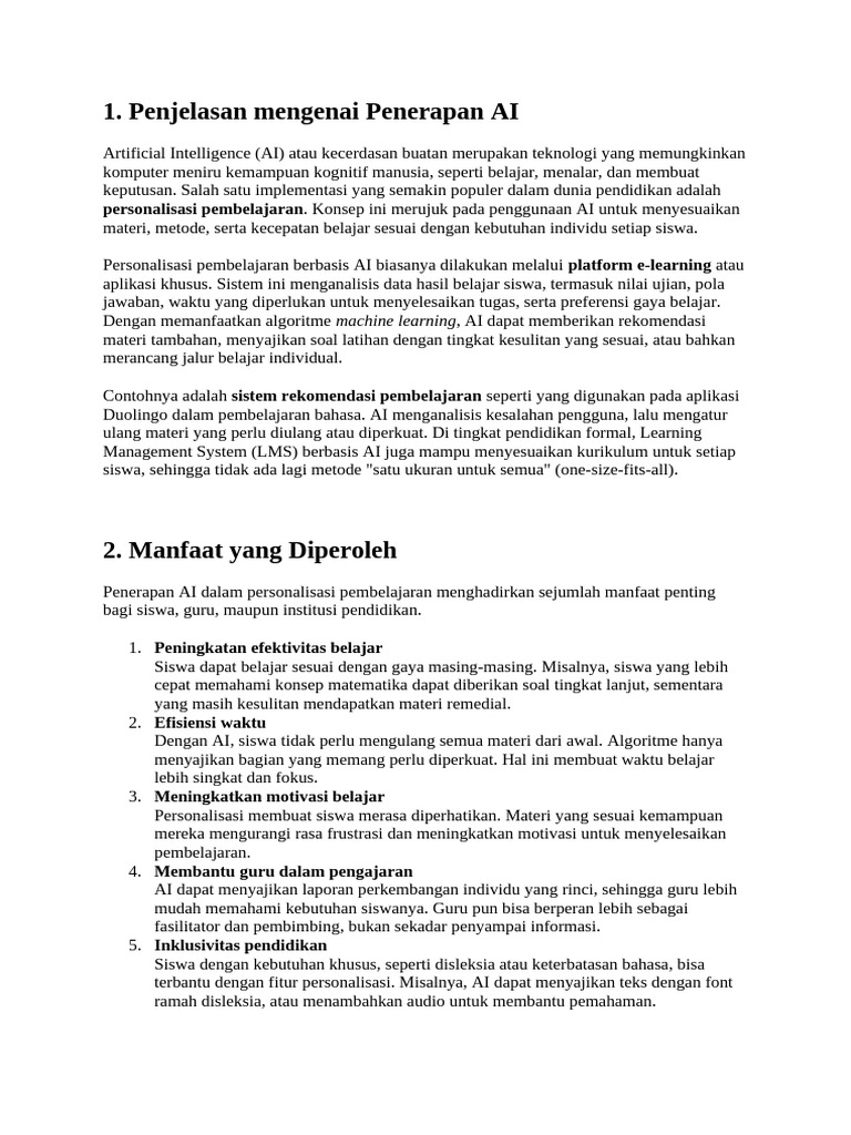 Tugas Essay Implementasi Ai DLM Pendidikan | PDF