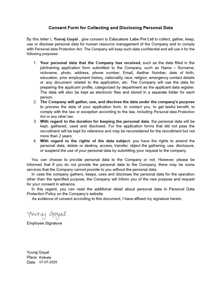 Yuvraj Consent Form Signed | PDF | Information Privacy | Information Technology Management