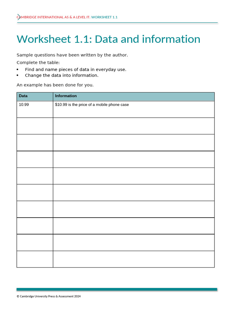 Worksheet 1.1 Data and Information | PDF