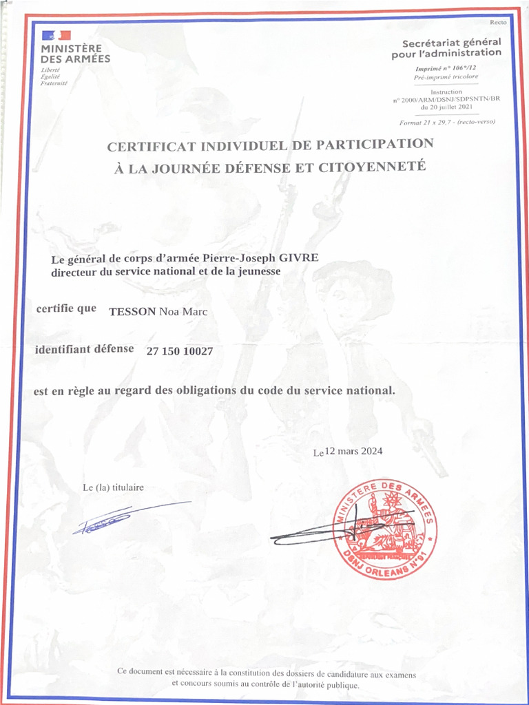 Attestation JDC | PDF