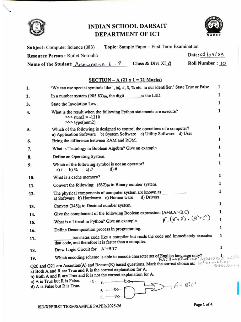 First Term Sample Paper | PDF