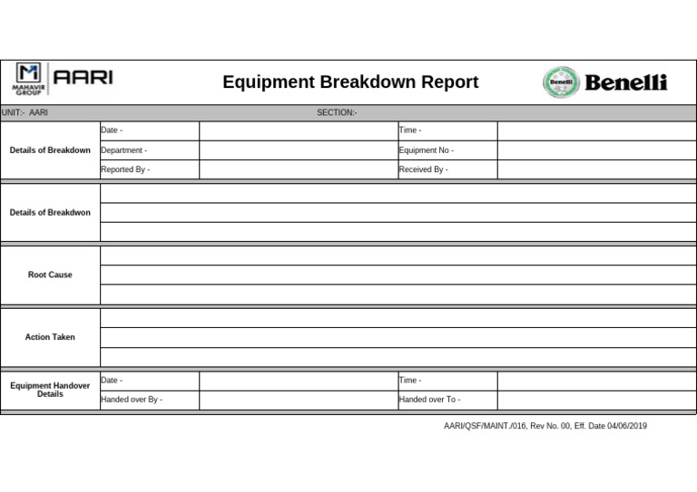 Equipment Breakdown Report | PDF