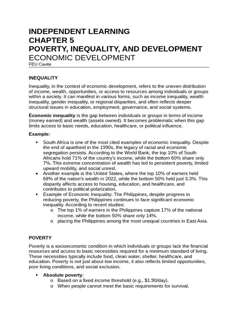 Poverty and Inequality in Economic Development | PDF | Economic ...