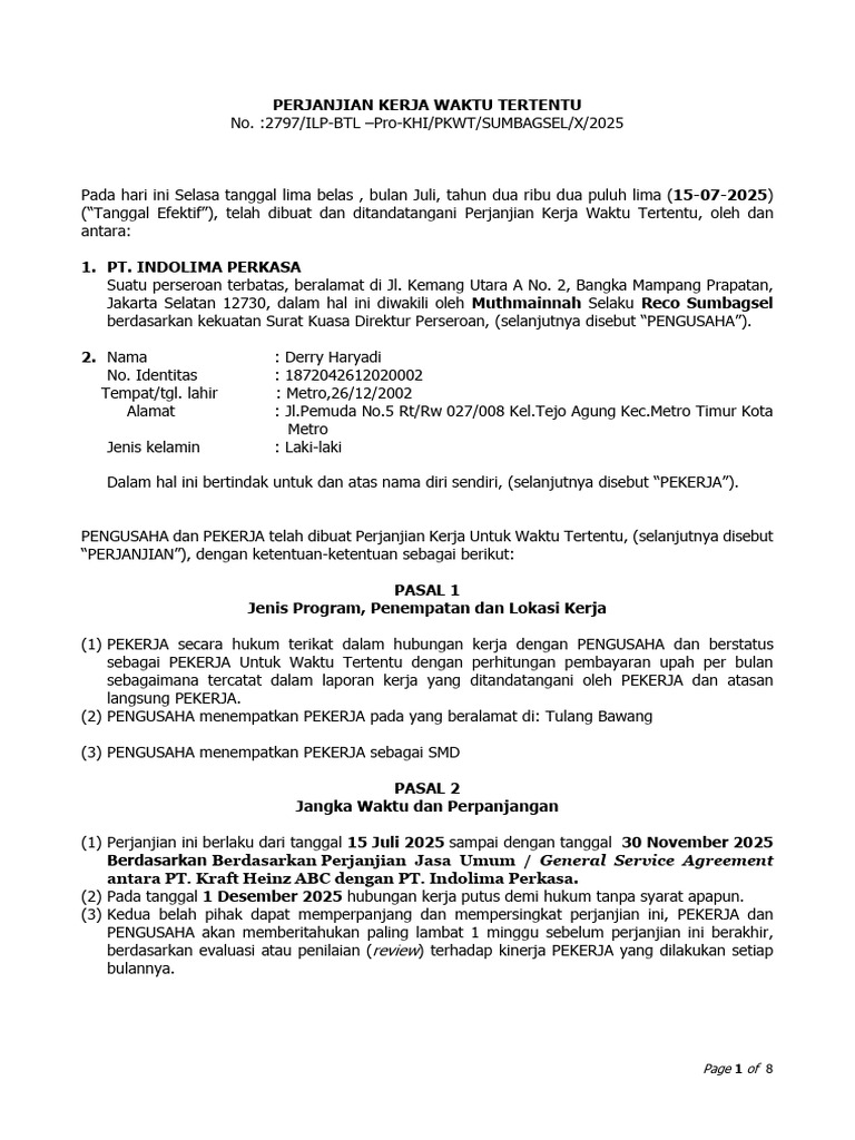 Derry Haryadi Pkwt... | PDF