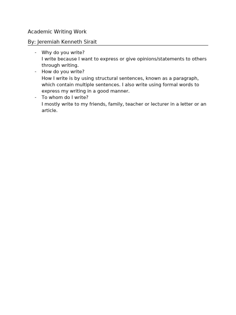 Academic Writing Work Jeremiah Kenneth Sirait | PDF