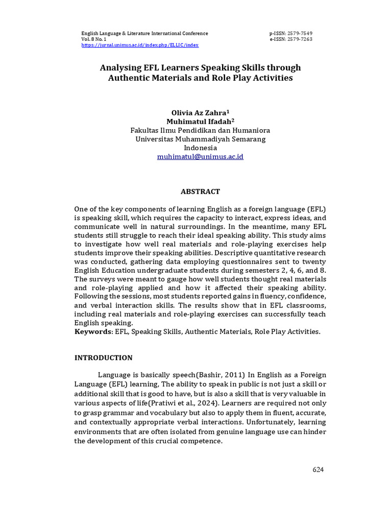 Enhancing EFL Speaking Skills with Role Play | PDF | English As A ...