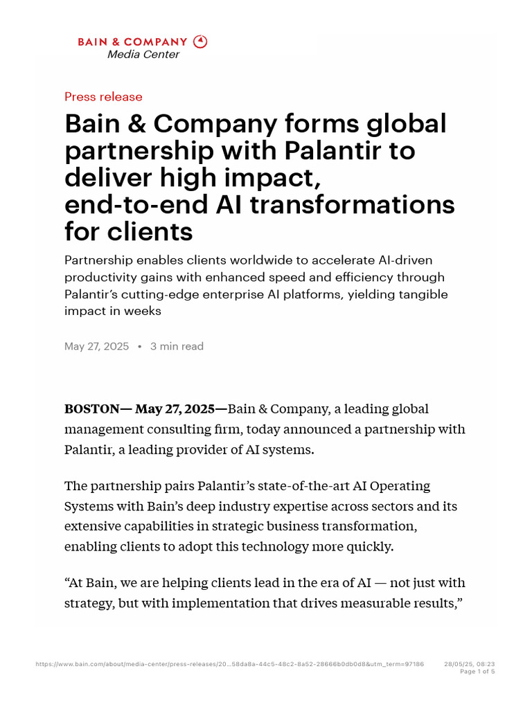 Bain Partners with Palantir for AI Solutions | PDF | Risk | Artificial ...