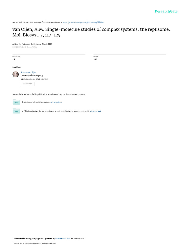 Van Oijen AM Single-Molecule Studies of Complex Sy | PDF | Dna ...