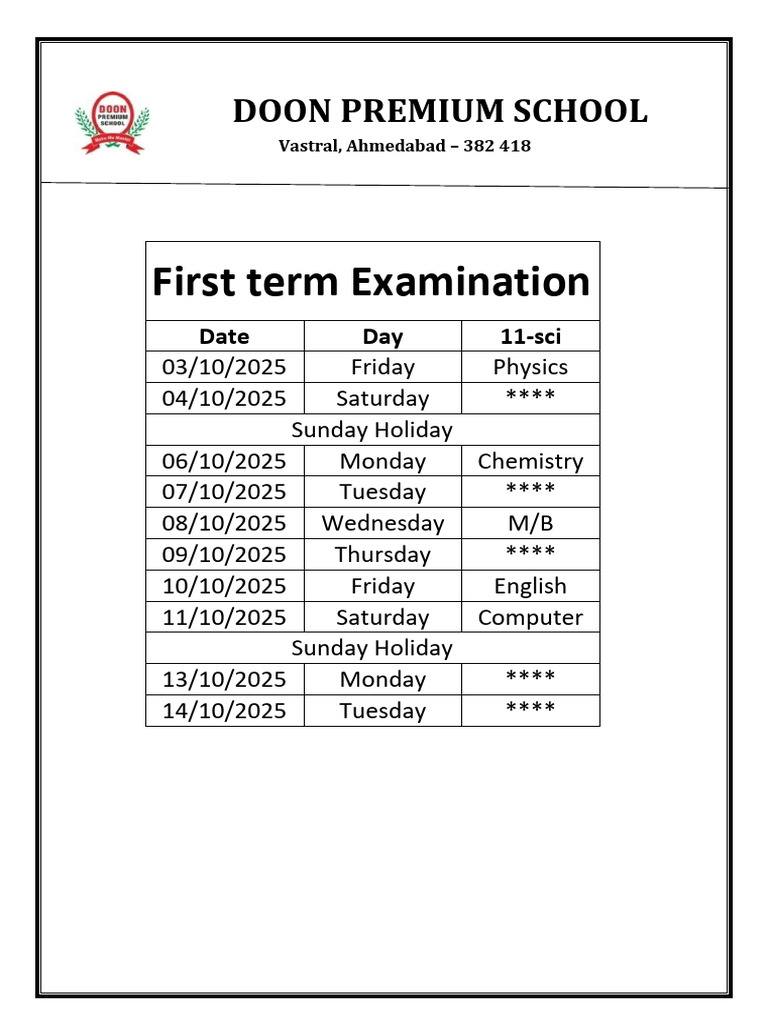 First Term Examination STD 11th Science | PDF